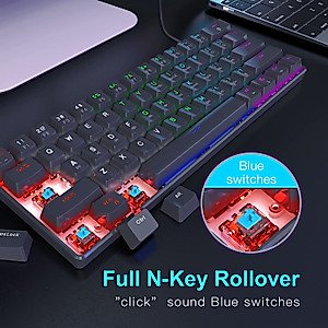 RAZEAK Portable 60 Percent Mechanical, Compact 61 Keys Mini Gaming Keyboard for PC/Mac Gamer Switchable Colorful RGB Backlit, Small Keyboard for Computer/Laptop - Blue Switch - Black