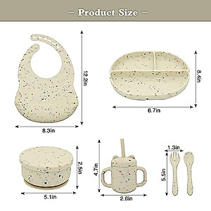 SILI FACTORY Silicone Baby Feeding Set - Suction Bowl with Lid Toddler Plates,Adjustable Bib Sippy Cup Spoons Forks -Baby Led Weaning Supplies,Baby Plates and Bowls Set for 6+ Months