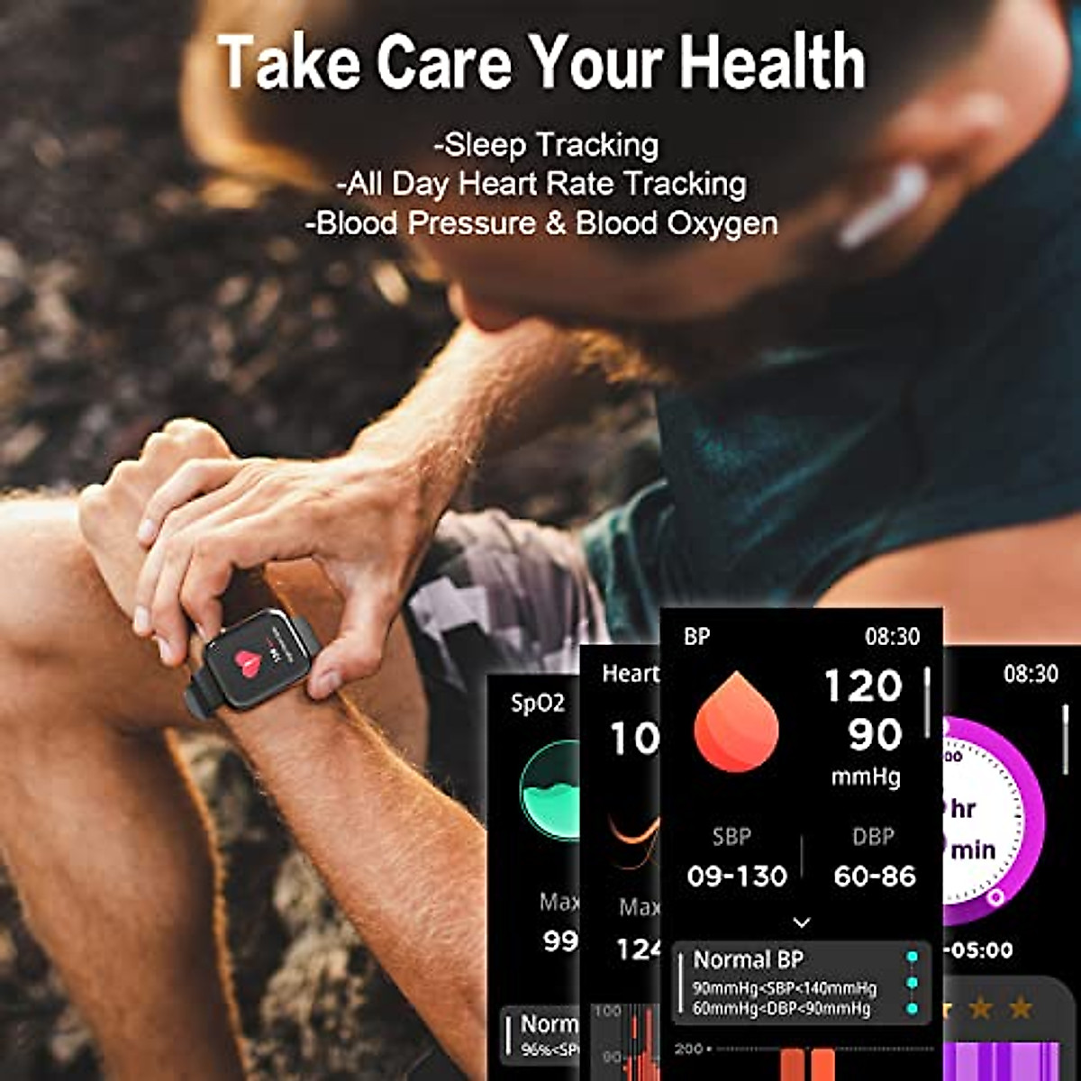 Smart Watch(Answer/Make Calls), 1.8” Full Touch Screen Smartwatch with AI Voice Assistant Heart Rate Sleep Tracker, IP67 Waterproof Watch with 120+ Sports Modes for Men Women Compatible Android iOS