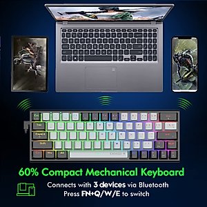 E-YOOSO Wireless Mechanical Keyboard, Bluetooth/2.4G/USB-C 60% Portable Rechargeable 63 Keys Gaming Keyboard, Compact RGB Hot Swappable Mechanical Keyboard with Linear Red Switches for Windows/Mac