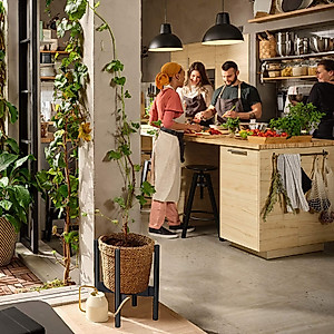 Hyenikoo Plant Stand - Adjustable Indoor Black Plant Stand, Plant Holder, Mid Century Corner Plant Stand with Tray - Fit 8 to 12 Inches Pots (Pot Not Included) - Bamboo Wood