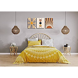 Orange Boho Wall Art Sunrise and Moon Minimalist Geometry Abstract Canvas Wall Art Modern 3 Pieces Stretched and Framed Artwork Canvas Prints for Home Office Bathroom Bedroom Wall Decor 12"x16"x3