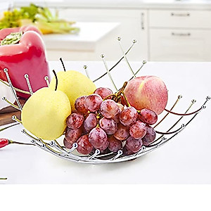 Fruit Basket Living Room Desktop Metal Fruit Bowl Creative Fashion Storage Basket for Bread, Fruits, Vegetable, Snacks, Households Items Storage for Living Room, Kitchen, Countertop, Pantry (silver)