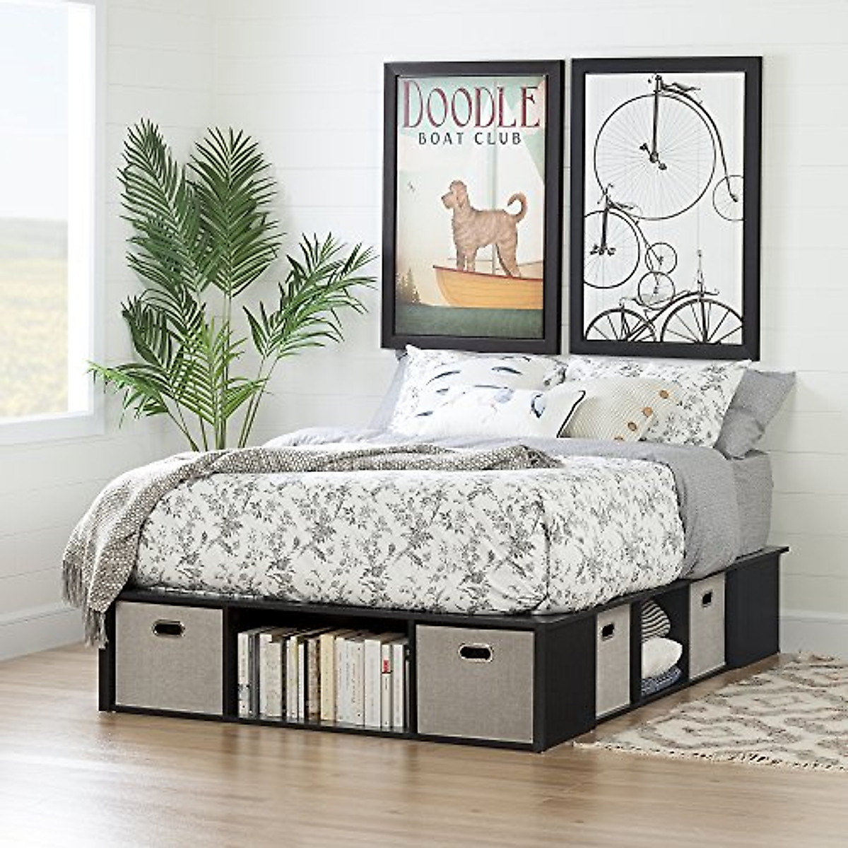South Shore Flexible Bed with Storage and Baskets Black Oak, Contemporary