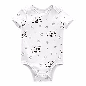 vvfelixl Baby Bodysuits Unisex Little Panda Stars Short Sleeve Cotton Baby Clothes for Boys Girls 3M White