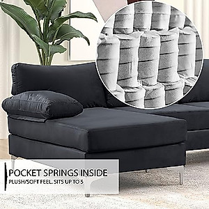 Casa Andrea Milano Modern Large Velvet Fabric U-Shape Sectional Sofa, Double Extra Wide Chaise Lounge Couch