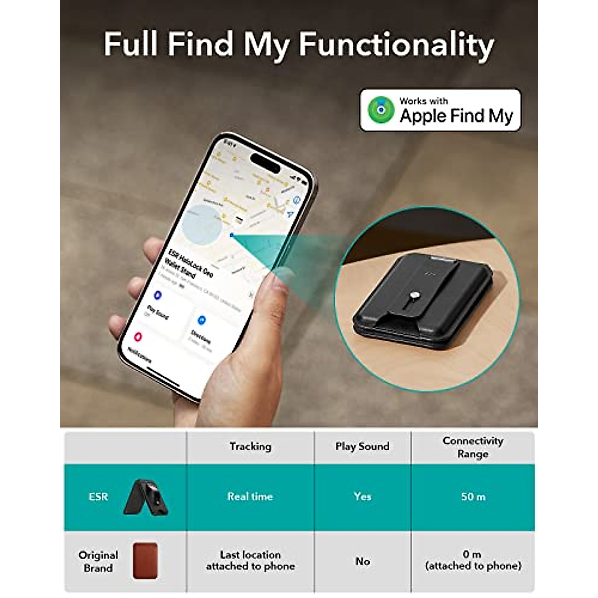 ESR MagSafe Wallet (HaloLock), Geo iPhone Wallet Stand with Full Find My Functionality, Wallet Tracker with Adjustable Stand, Magnetic Wallet for iPhone 14/13/12 Series, MagSafe Accessories, Black