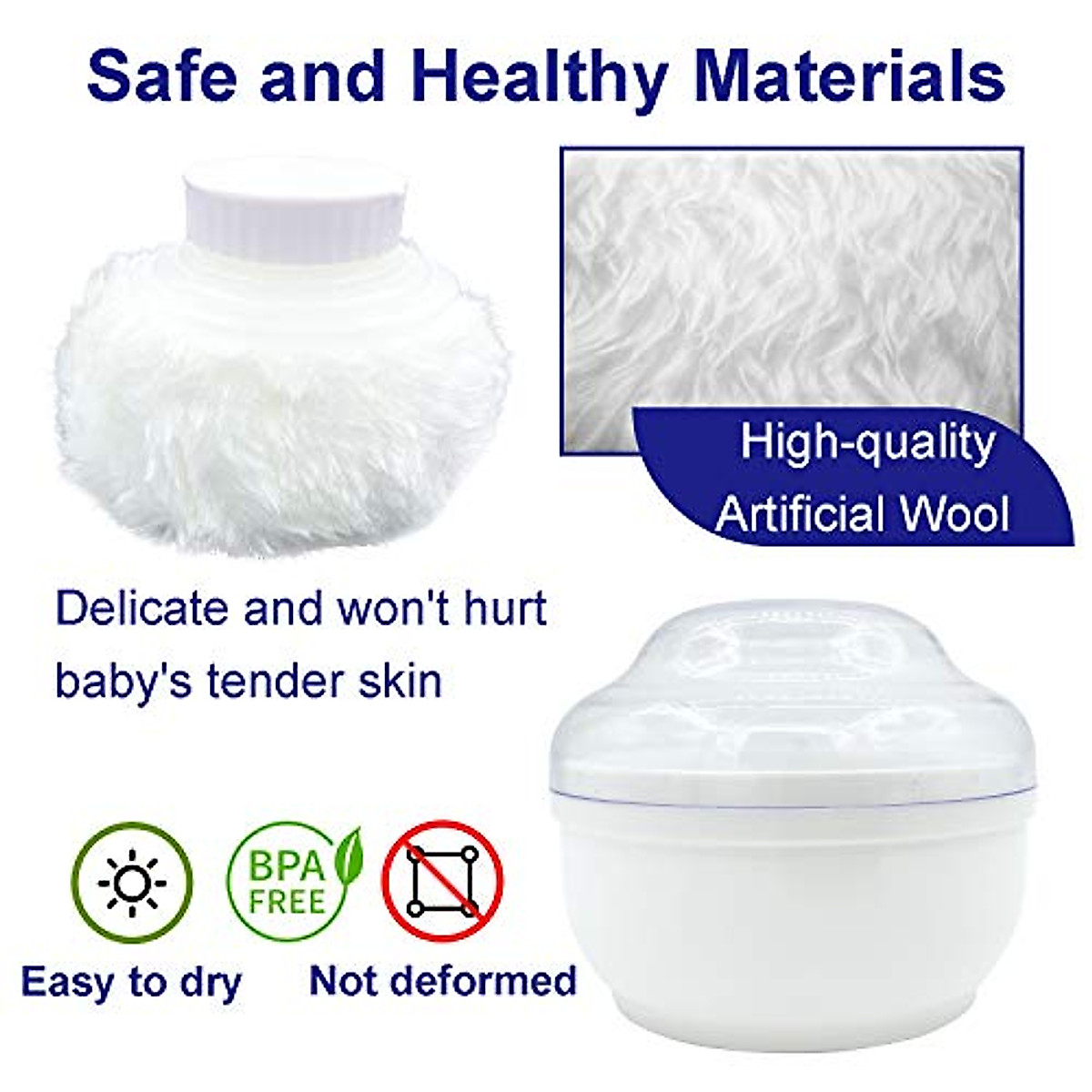 Storage Body Powder Container, Large 3.5" Fluffy Body After-Bath Powder Case, Baby Care Face/Body Villus Powder Puff Box, Makeup Cosmetic Talcum Powder Container with Hand Holder (White)