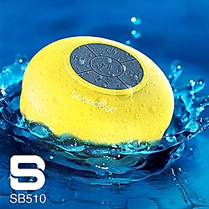 Soundbot SB510 Bluetooth Shower Speaker HD Water Resistant Bathroom Speakers, Handsfree Portable Speakerphone with Built-in Mic, 6hrs of Playtime, Control Buttons and Dedicated Suction Cup (Yellow)