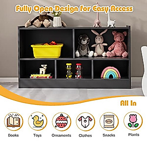 MEDIMALL 5 Cube Kids Toy Storage Organizer, 2-Tier Wooden Storage Cabinet Rack for Books Toys, Open Bookshelf Display Cabinet for Kids Room Playroom School Classroom