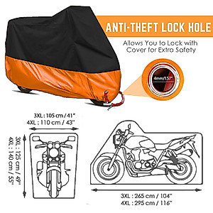 Acelane Motorcycle Cover, All Season Waterproof Outdoor Dustproof Durable Vehicle Cover with Lock Holes Fits up to 116 inches for Harley Davidson, Honda, Suzuki,Yamaha and More