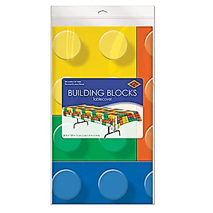 Beistle Building Blocks Tablecovers, 54” x 108”, 2 Pieces – Plastic Table Cloth, Building Block Party Supplies, Birthday Party Decorations, Rectangular Table Cloth, Party Decor