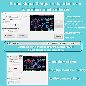 WOWNOVA English Version Computer Temp Monitor, PC Sensor Panel Display, PC Temperature Display for PC ARGB Computer Case Secondary Screen, IPS USB Mini Screen PC CPU RAM HDD Data Monitor