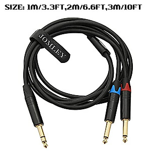JOMLEY 1/4 inch TRS Stereo to Dual 1/4 inch TS Mono Insert Cable, TRS Stereo Y Splitter Insert Cable, 6.35mm TRS Male Stereo to Dual 6.35mm TS Male Mono Breakout Cable－6.6 Feet