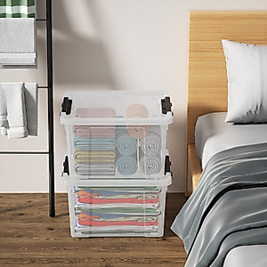 Afromy 22 Qt Latching Storage Box, Stackable Bin with Latch Lid, Plastic Storage Container Tote, Clear, 4-Pack