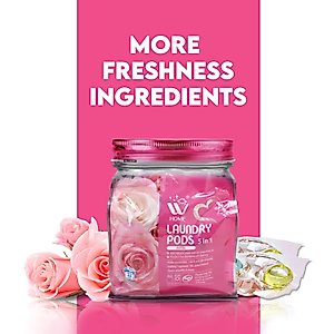 Natural Solution 5-in-1 Laundry Pods, Total 96 Count, Ultra Concentrate with Powerful Stain Lifter Technology, Fabric Softener With Rose Extracts, Detergent Pods, 32 Count/Each (Pack of 3)