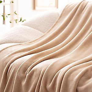 Bertte Fleece Throw Blanket Super Soft Cozy Warm Lightweight Throw for Sofa Couch Luxury Decorative Velvet Pattern Bed Blanket, 50"x60", Light Beige