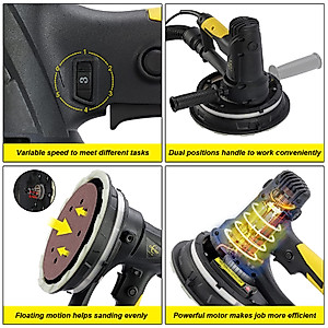 CUBEWAY Drywall Sander, Handheld Electric Drywall Sander with Vacuum Attachment and Variable Speed, Sheetrock Sander Machine with LED Light 10pcs Sanding Discs and 26FT Power Cord