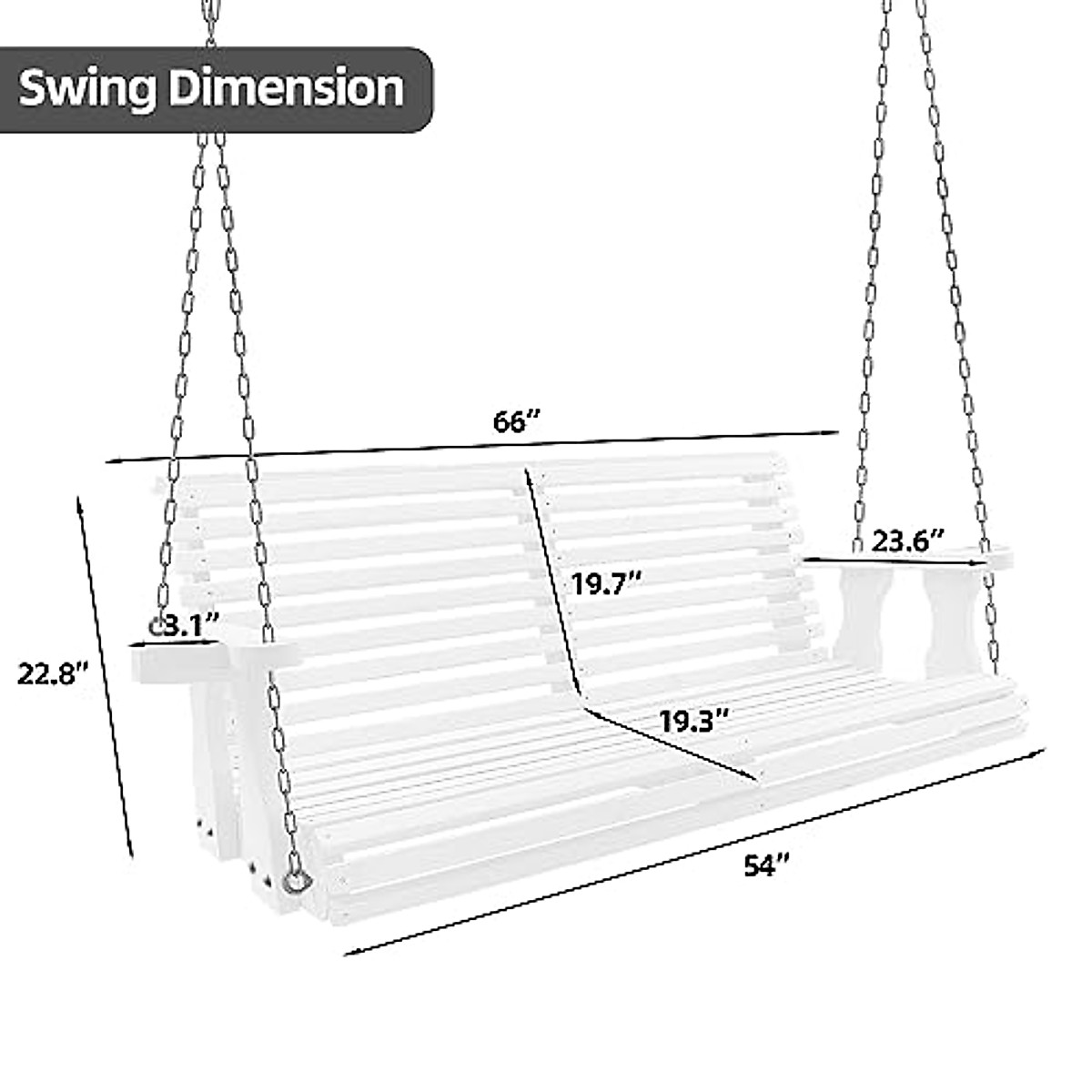 Porch Swing Outdoor, 5.5 FT Wooden Hanging Swing Bench with Cupholders and Hanging Chains Adults Heavy Duty 800lbs Capacity for Front Porch Garden Deck Patio Backyard Balcony