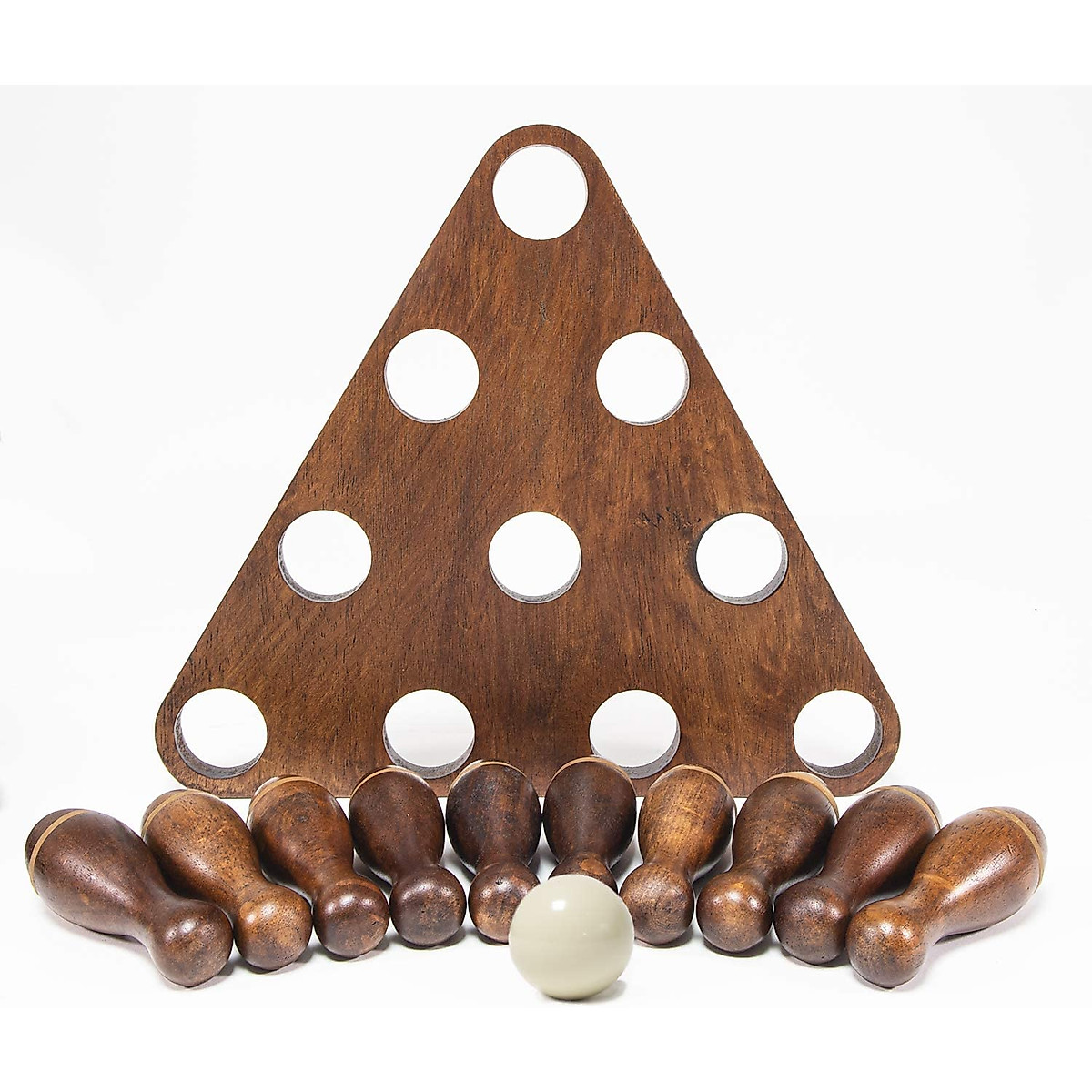YDDS Shuffleboard Bowling Pin Set with 10 Pcs Premium Hardwood Bowling Pins Durabel Triangular Pinsetter Resin Bowling Ball and Carrying Bag, Fun for Shuffleboard Games