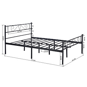 Full Size Platform Bed Frame with Headboard, Nordic Style Metal Bed Easy Assembly, Size 77.256.134.8 Inches