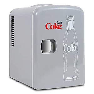 Coca-Cola Diet Coke 4L Portable Cooler/Warmer, Compact Personal Travel Fridge for Snacks Lunch Drinks Cosmetics, Includes 12V and AC Cords, Cute Desk Accessory for Home Office Dorm Travel, Grey