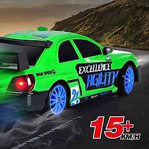 YUAN PLAN Remote Control Car 1/24 2.4GHz 4WD RC Drift Car, Rechargeable High Speed RC Cars with Cool Lights, Two Batteries and Extra Tires Birthday Gifts for Kids