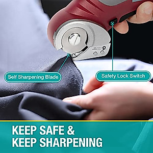 VLOXO Cordless Electric Scissors, Rotary Cutter for Fabric with Safety Lock, 4.2V Cardboard Cutter Multi-Cutting Tools, Rechargeable Powerful Fabric Cutter for Carpet Leather Felt with Storage Box