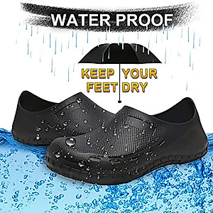 Men Oil Resistant Safety Work Shoes-Zapatos de Cocina Non Slip, Chef Shoes Black Waterproof Womens Garden Clogsfor Chef Garden Nurse Casual Style. (Black)