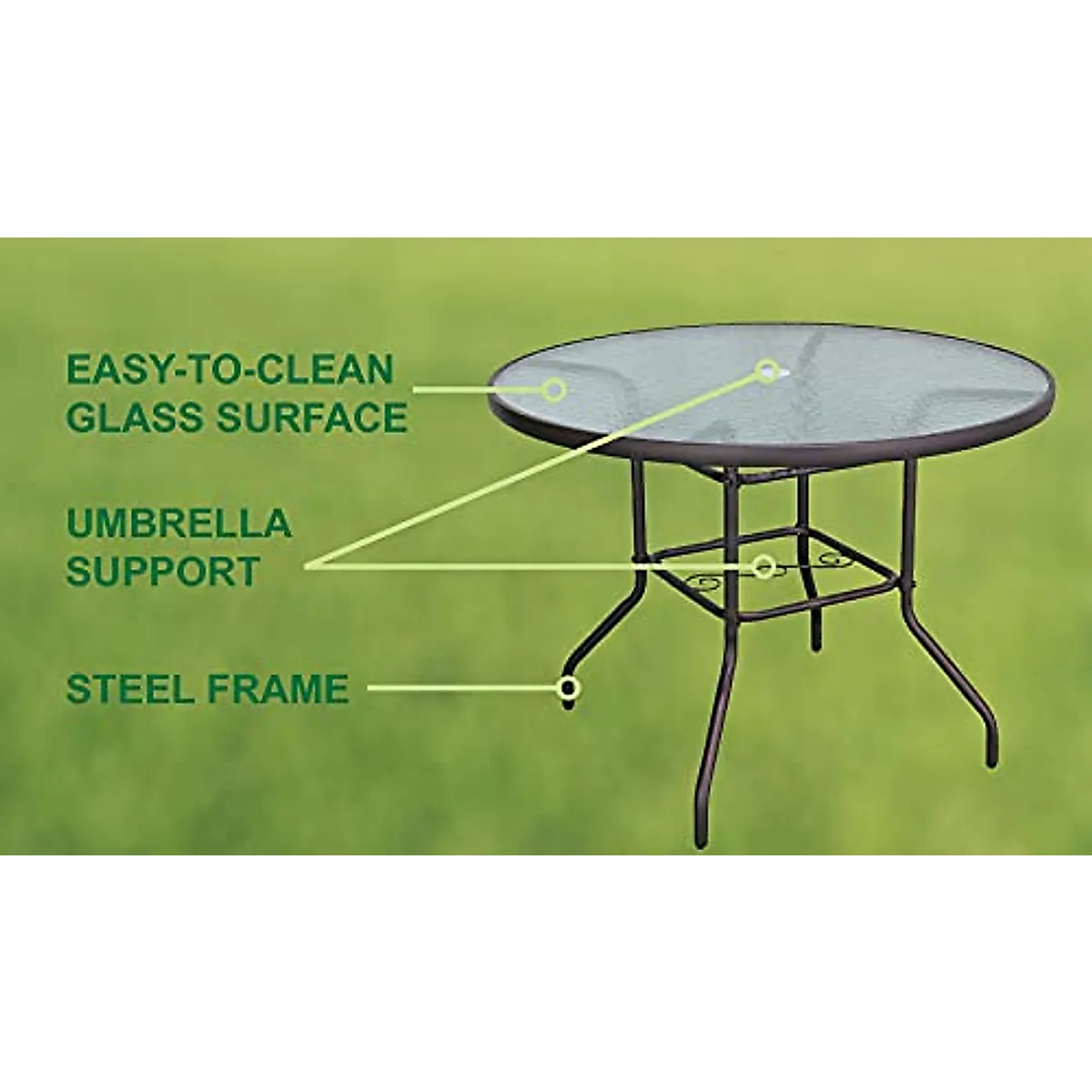 Garden Elements Sienna Metal Round Patio Glass Top Table, 40" (Brown)