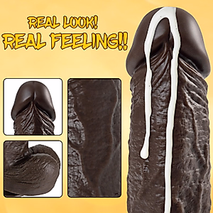 7.41" Large Girth Black Thrusting Dildo, Big Glans Realistic Dildo with Thrusting & Vibration & Heating, Huge Thick Anal Dildo Adult Sex Toy for Men, Big Size G spot Dildo Vibrator for Women Pleasure