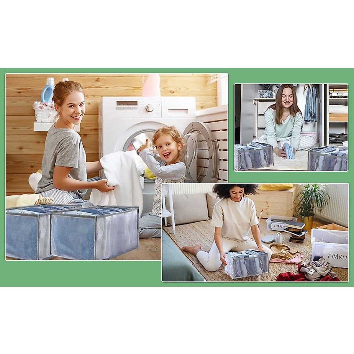 2 PCS Jeans Organization and Storage,7 Grids Wardrobe Clothes Compartment Organizer Storage Box,Washable Foldable Portable Closet Mesh Separation Box for Underwear,Leggings,Skirts,T-shirts,Jeans