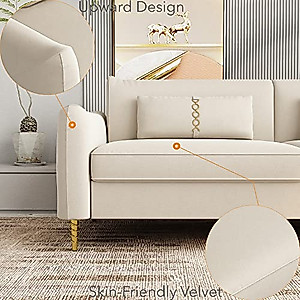 yunqishi 85.43" Modern Velvet Green Couch for Living Room, Luxury Upholstered Comfy Loveseat Sofa (Velvet Beige)