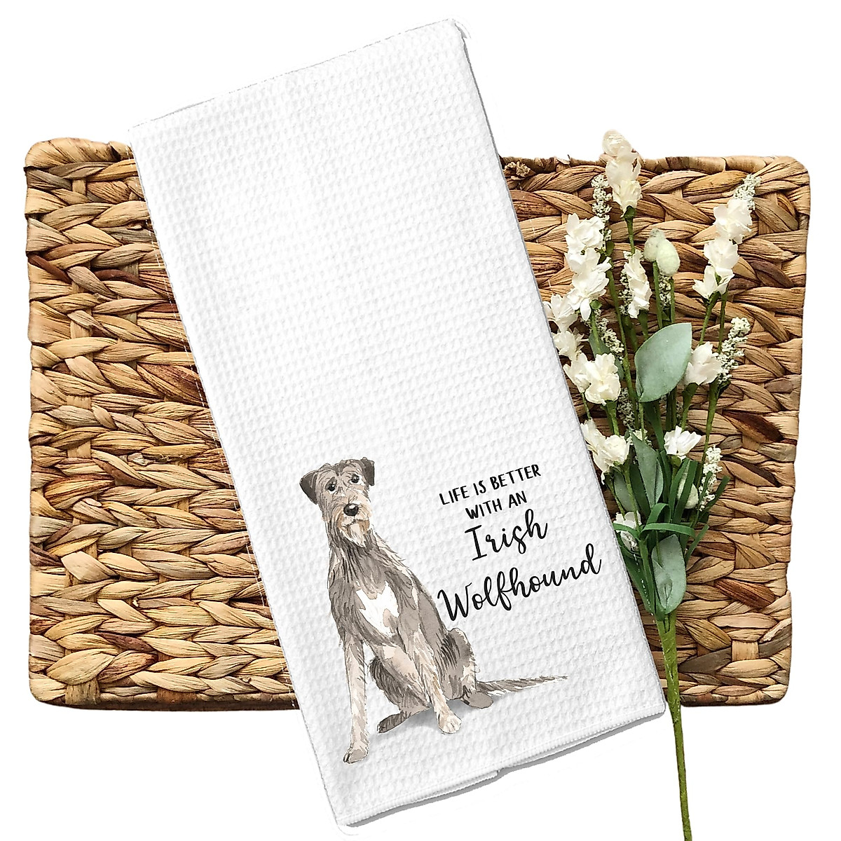 Watercolor Life is Better with an Irish Wolfhound Microfiber Kitchen Tea Bar Towel Gift for Animal Dog Lover