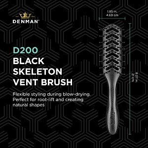Denman Flexible Vent Brush D200 - Detangling Brush With Lightweight Grip & Control – Perfect For Styling During Blow-Dry & Detangling Wet & Dry Hair – Black (Pack of 1)