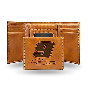 Rico Industries - Chase Elliott No. 9 - Premium Laser Engraved Vegan Brown Leather Tri-fold Wallet - Slim yet Sturdy Design - Perfect to Show Your NASCAR Loyalty or Gift