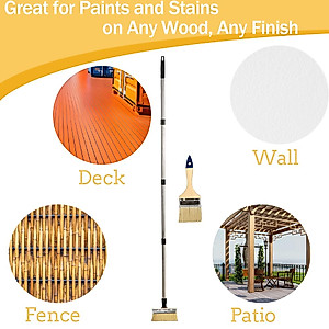YUJOIBAN Deck Stain Brush with Long Handle, 60" Extension Pole Deck Stain Applicator, 6" Wide Deck Paint Brush and 3" Paint Brushes Set for Painting Wood Deck, Masonry, Fence, Wall and Furniture