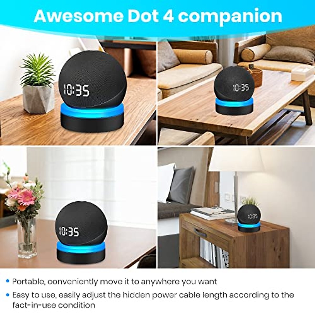 ZUOLACO Table Holder for Echo Dot 4th/5th Generation, Desktop Stand Mount Base with Light Guide for Echo Dot 4th/5th Gen, Built-in Cable Management,Black