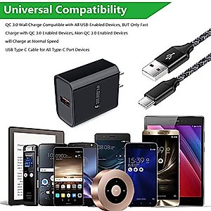 Quick Charge 3.0 Fast Charging USB Wall Charger Plug with 6ft Type C Cable for Samsung Galaxy S23 S22 Plus S21 S23 Ultra/S21+ S20 FE Note20 A53 A13 A03S A21 A51 A12 A20 A10E A50 A71 A32 A52 S10 S9 S8