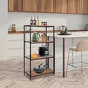 ECOMEX 4 Tier Bookshelf, Tall Bookcase with Metal Frame for Stroge,Industrial Bookshelf and Bookcases for Bedroom,Livingroom,Office Brown