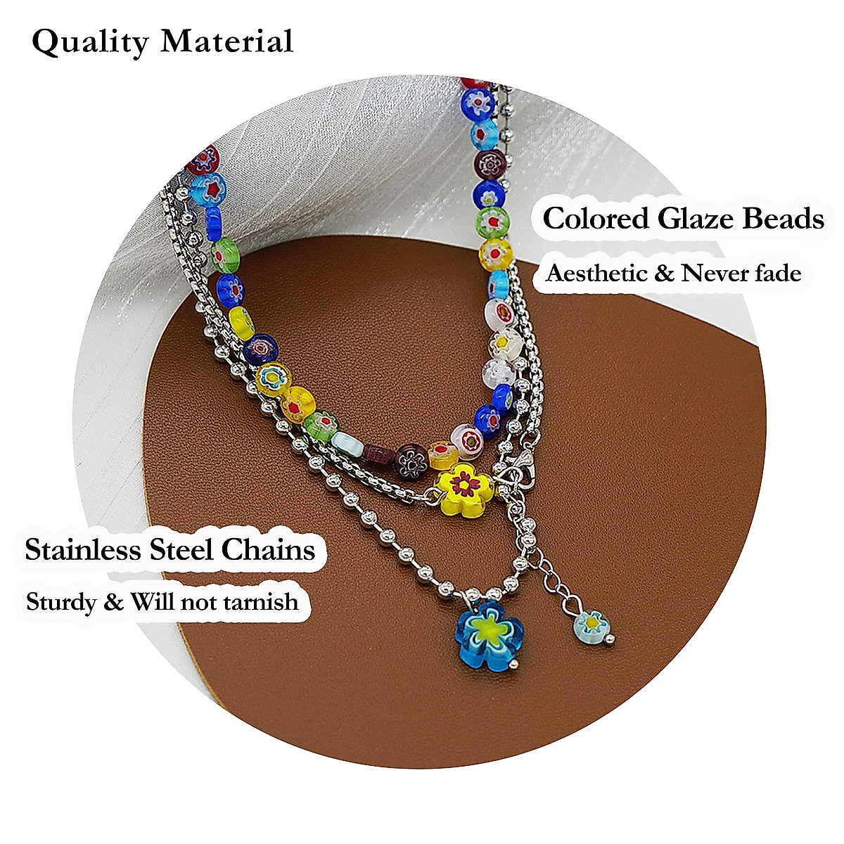 Y2k Necklace Layered Colorful Beaded Necklace Y2K Bead Choker Necklaces with Flower Pendant Indie Jewelry for Teen Girls Woman 3Pcs