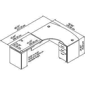 Bush Business Furniture Series C Left Hand 3 Position Sit to Stand L Shaped Desk with Mobile File Cabinet, 60W x 43D, Hansen cherry and Graphite Gray