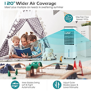 COSTWAY Evaporative Cooler, 4-In-1 Bladeless Cooler with 4 Modes, 3 Speeds, Timer, 12L Water Tank, LED Display, Portable Air Cooler with Remote Control 4 Ice Packs for Indoor Use, Bedroom, White