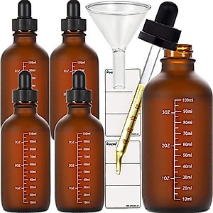 HUIZHU 5PCS 120ml Amber Glass Dropper Bottles Liquid bottling Refillable Bottles Dispensing bottle with Dropper Pipettes for Essential Oils/Beauty Oil Mix,Blends (120ML X 5PCS)