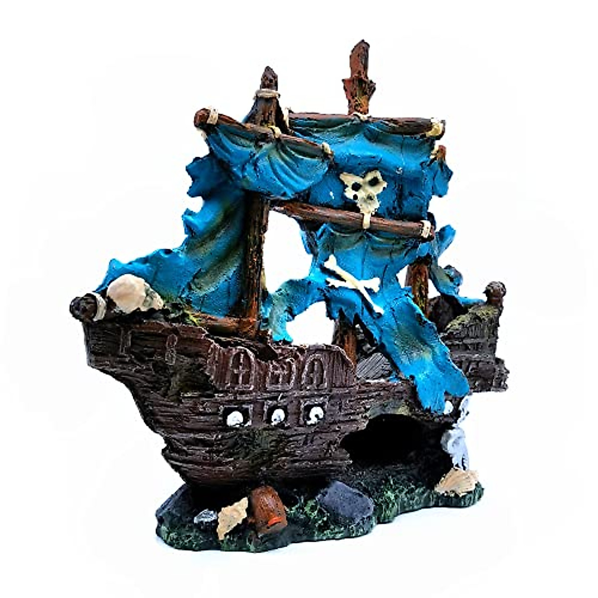 M2cbridge Antique Roman Column Ruins European Castle Aquarium Decorations Fish Tank Hideout Rocks (Blue Pirate Shipwreck)