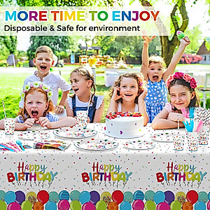 189PCS Birthday Plates and Napkins Party Supplies, Happy Birthday Plates Serve 24, Includes Happy Birthday Plates,Napkins,Tablecloth,Cups,Straws,Knives & Forks,Balloons for Kids Birthday Decorations