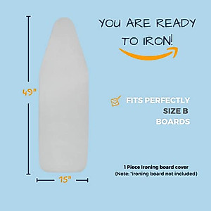 SAVUK Ironing Board Cover and Pad with Standart Size 15x49, Adjustable Elastic Edge Fit, Extra Thick Padding, Heat Reflective, Non Stick Scorch and Stain Resistant, Easy Installation (Silver)
