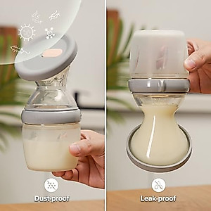 haakaa Gen.3 Manual Breast Pump with Silicone Lid Multifuctional Silicone Breast Pump Breast Milk Collector Breast Milk Catcher Breast Milk Saver Breastfeeding Essentials, BPA Free (5.4oz/160ml, Grey)