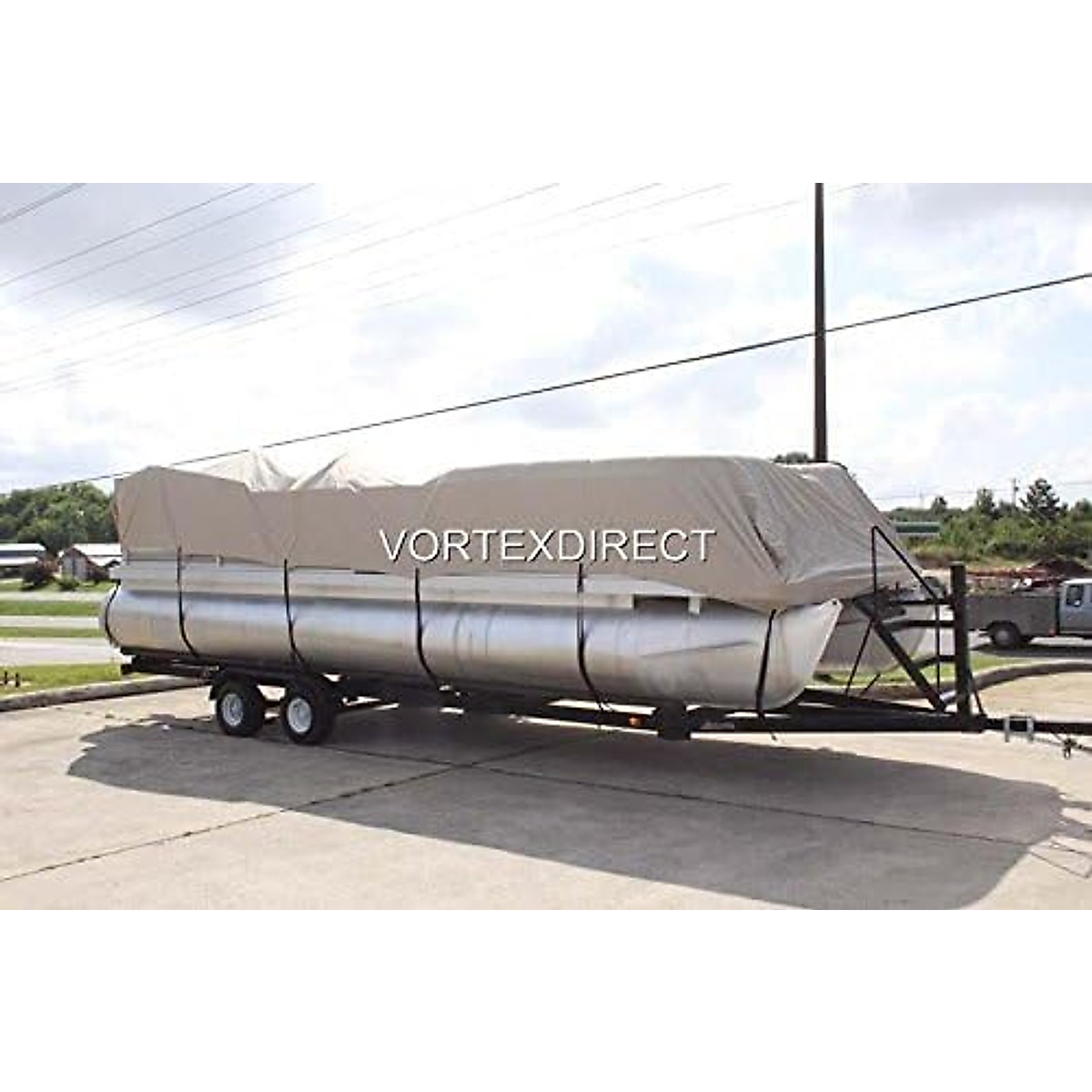 New VORTEX *TAN/Beige* 24' Ultra 3 Pontoon/Deck Boat Cover, HAS Elastic and Straps FITS 22'1" to 23' to 24' FT Long, UP to 102" Beam