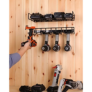 UNITEDPOWER Wall Mounted Power Tool Organizer Holder, Heavy Duty Utility Storage Rack for Battery Powered Hand Tools, Cordless Drill Rack and Tool Shelf Compact Design, Drill Rack With Tool Shelf